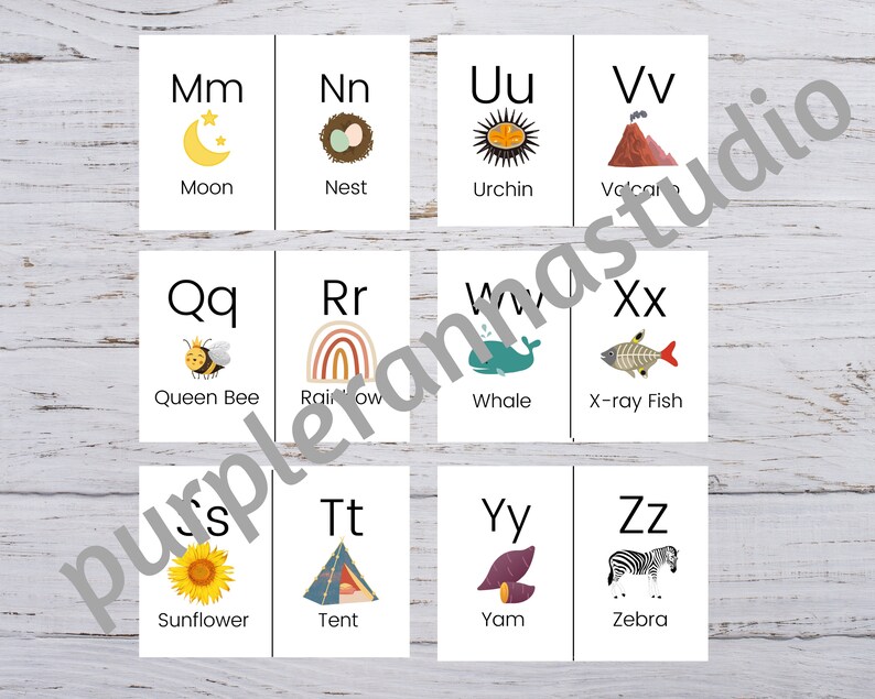 Alphabet Flashcards Printable Nature ABC Cards Nursery Wall - Etsy