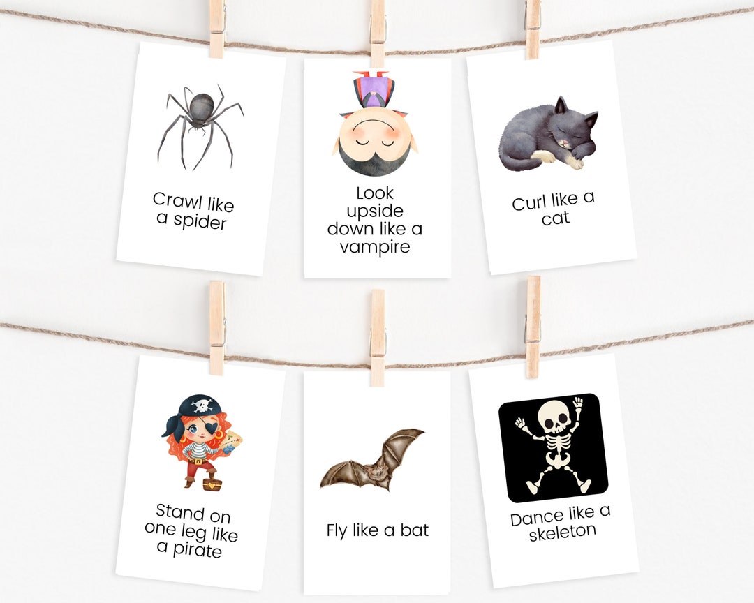24 Halloween Movement Cards, Halloween Flashcards, Fall/autumn ...