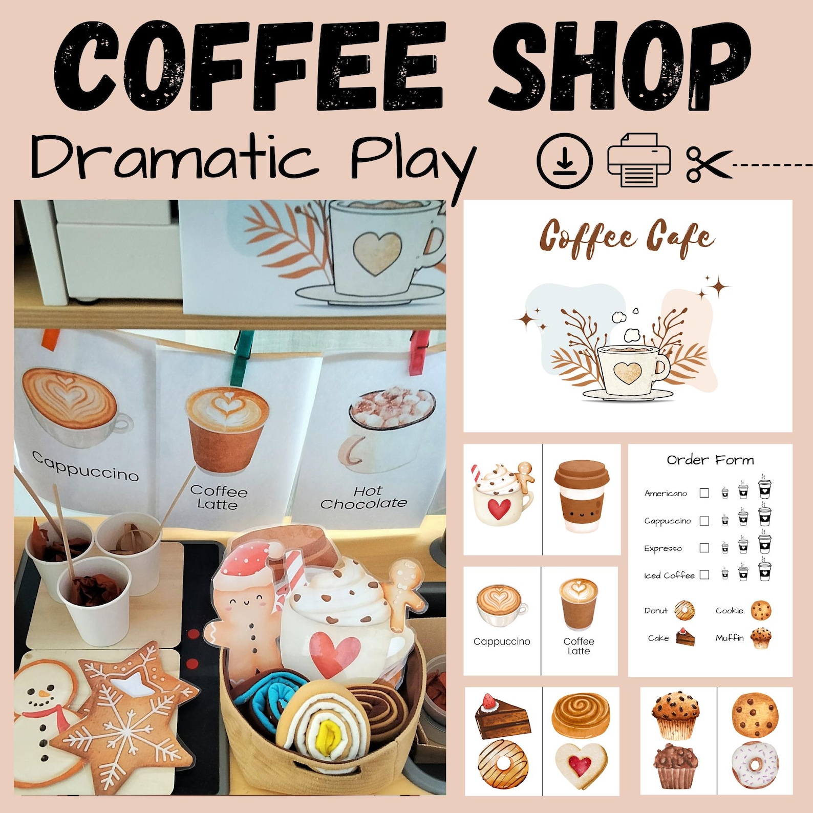 Coffee Shop Dramatic Play, Hot Chocolate Bar, Pretend Play, Kids Cafe ...
