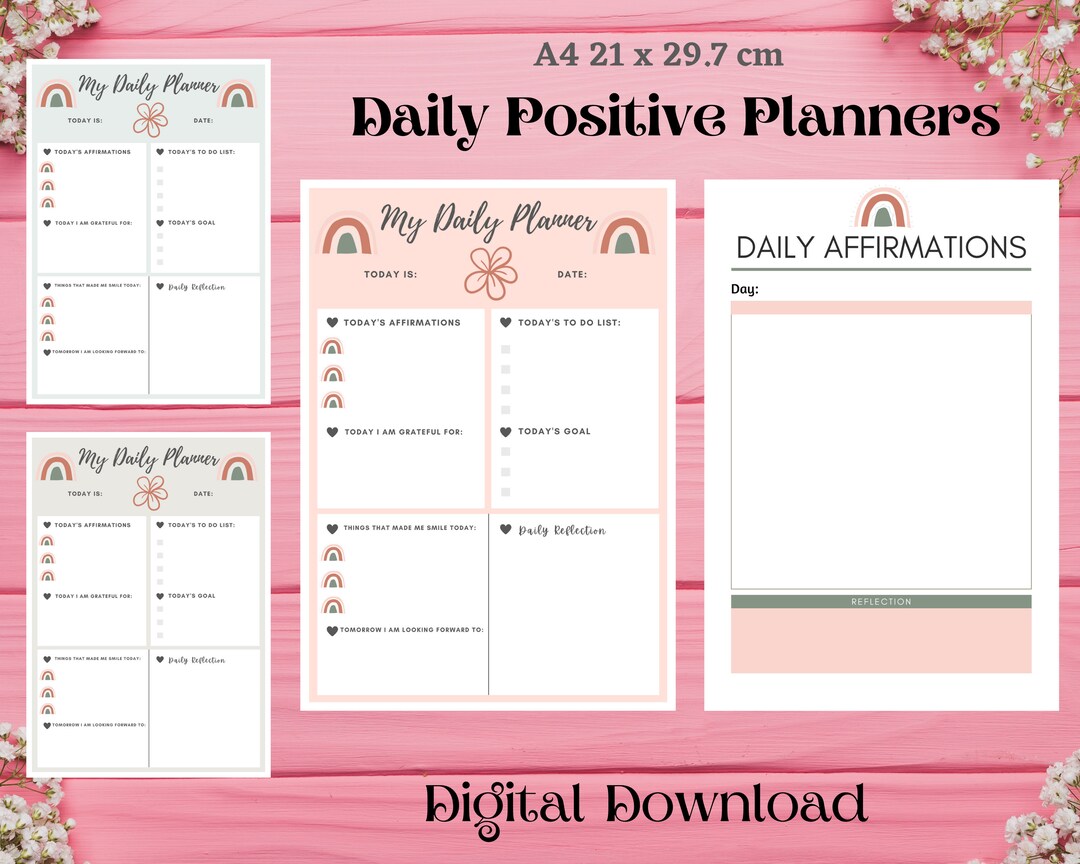 Daily Planner Printable, Positive Planner, Wellbeing Planner, Personal ...
