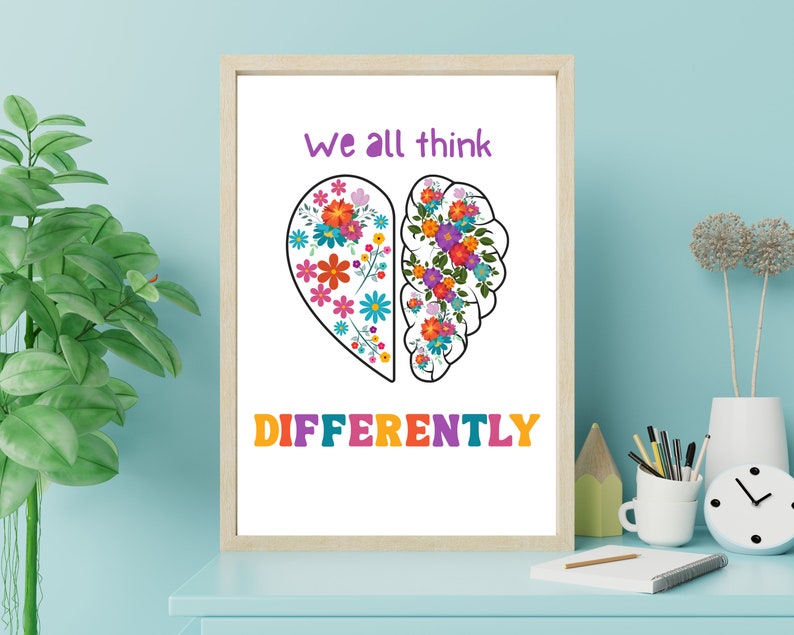 Neurodiversity Digital Poster, We All Think Differently Print, Brain ...