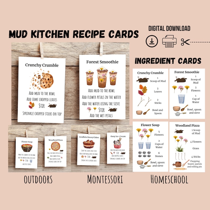 Printable Mud Kitchen Recipe Cards Ingredient Cards - Etsy Ireland