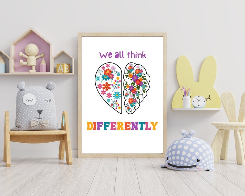 Neurodiversity Digital Poster, We All Think Differently Print, Brain ...