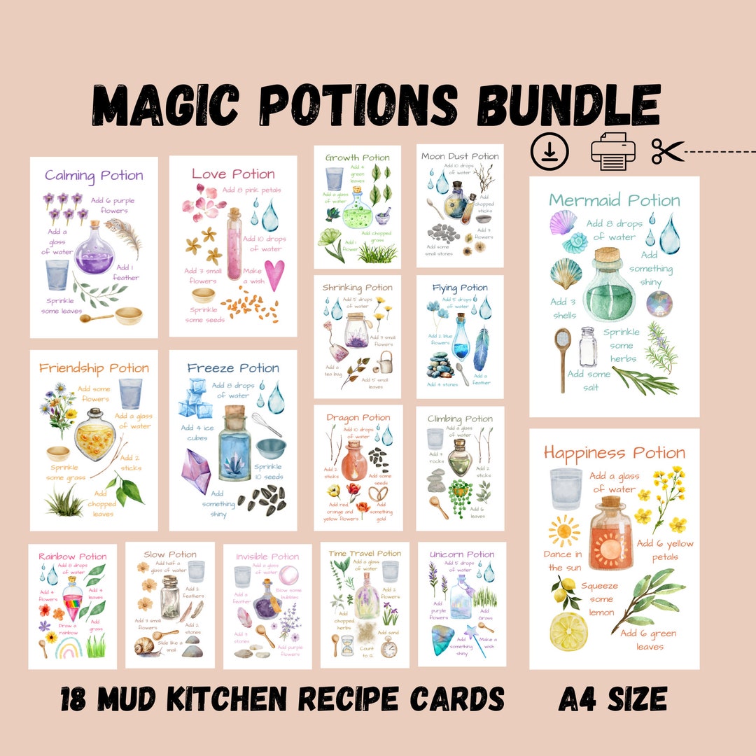 Printable Mud Kitchen Recipe Cards, Magic Potions Bundle, Montessori ...