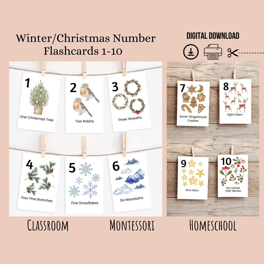Winter Number Flashcards 1-10 Printable Nature Number Cards - Etsy
