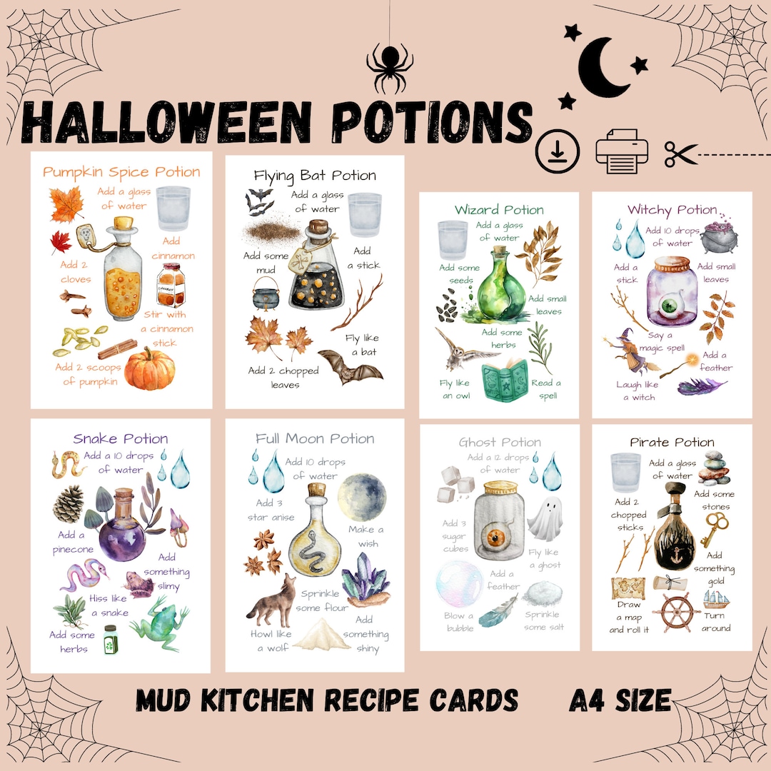 Halloween Mud Kitchen Recipe Cards, Printable Halloween Potions ...