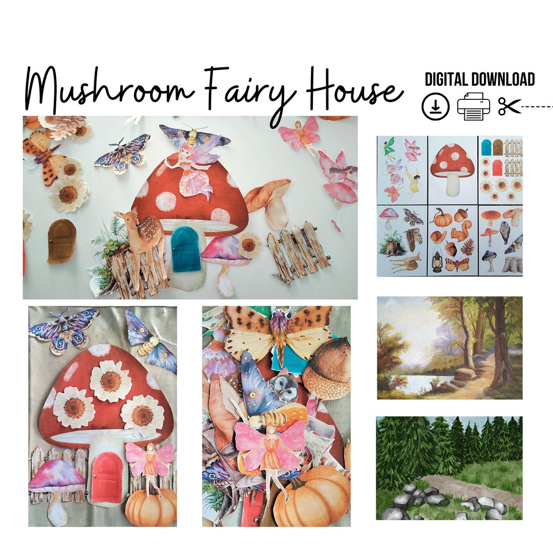 Mushroom House Printable Play Set, Fairy House Pretend Play, Paper ...