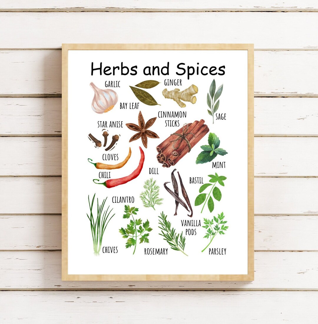 Herbs and Spices Print, Printable Wall Art, Educational Poster ...