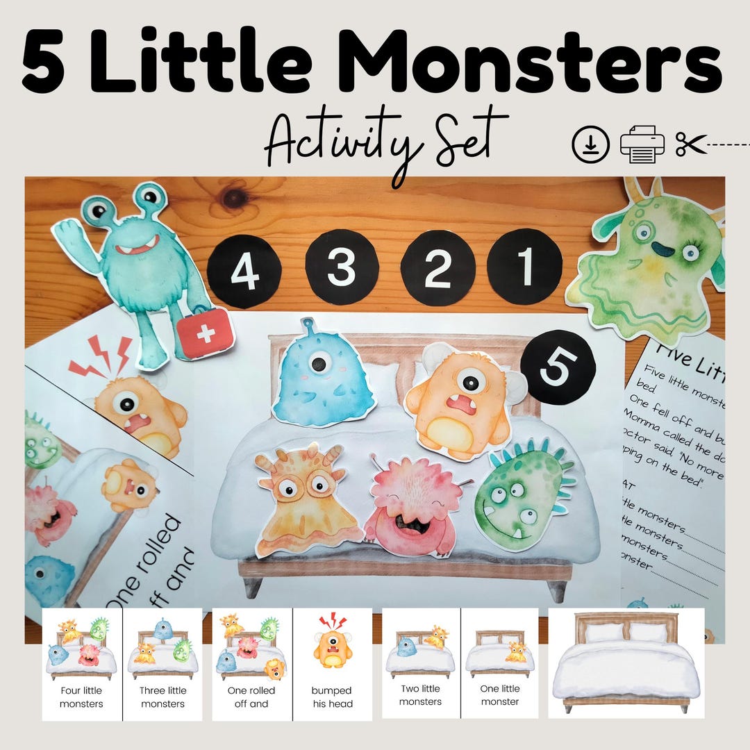 Five Little Monsters Activity Set, Halloween Rhyme, Monster Song ...