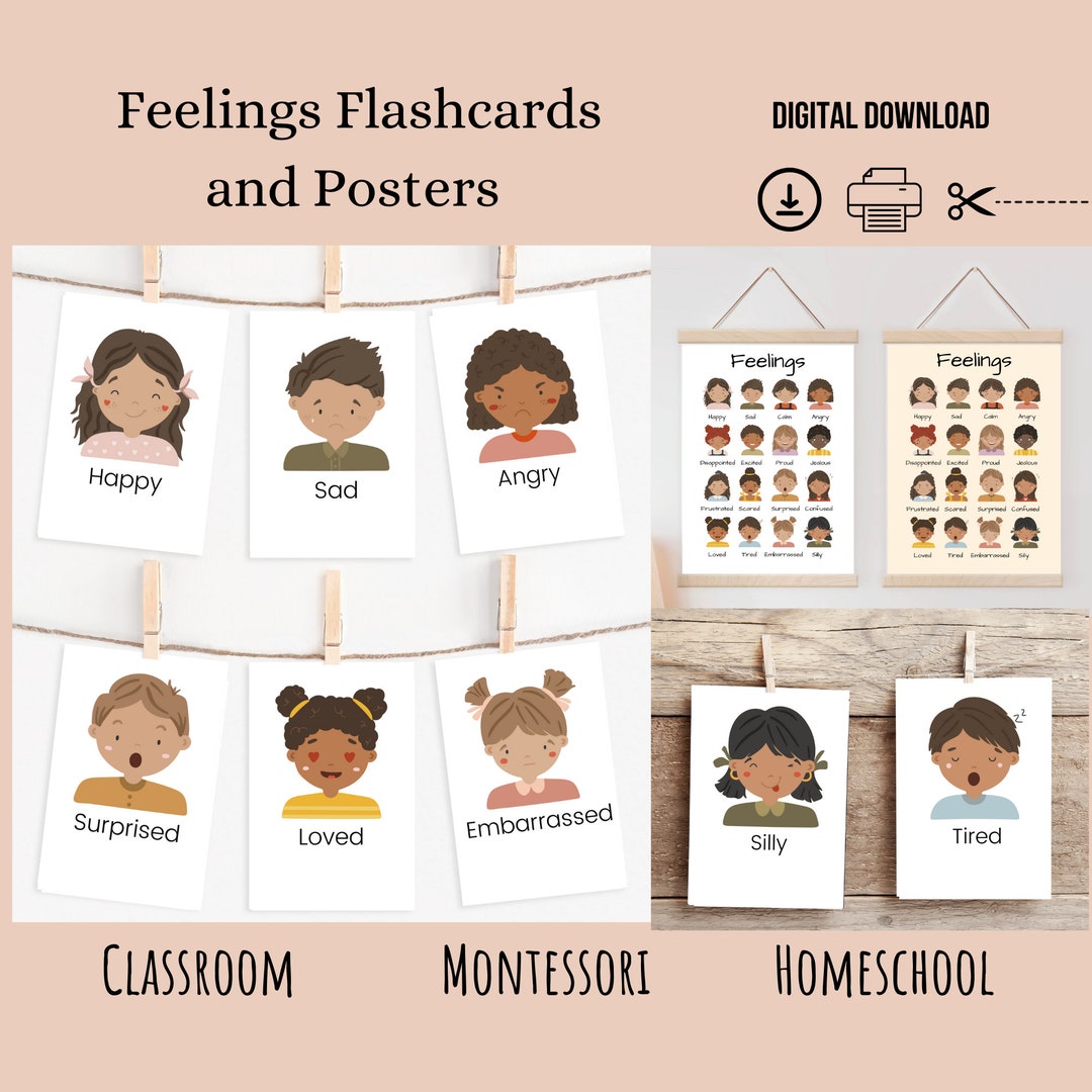 16 Feelings Flashcards, Homeschool Montessori Flashcards, Feelings ...