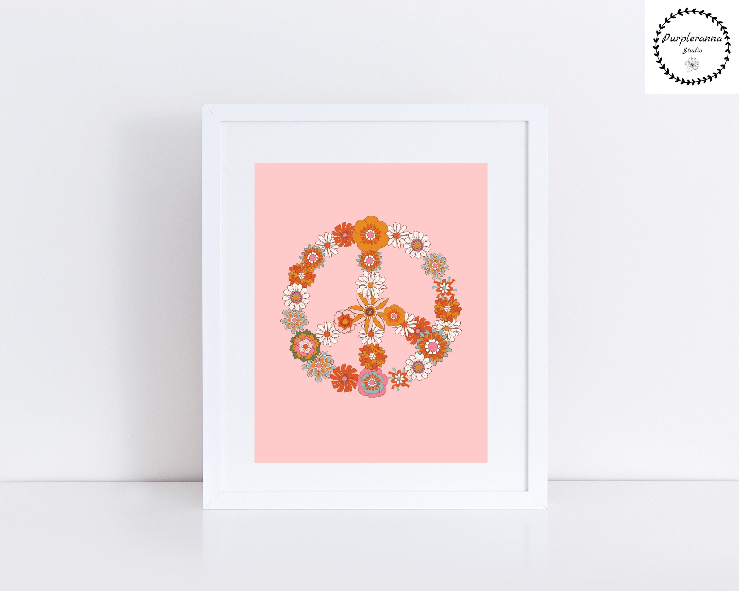 Flower Peace Sign Print Hippie Floral Peace Print Nursery - Etsy