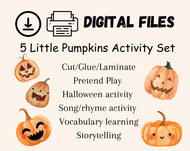 Five Little Pumpkins Activity Set, Fall Rhyme, Pumpkin Song, Halloween ...