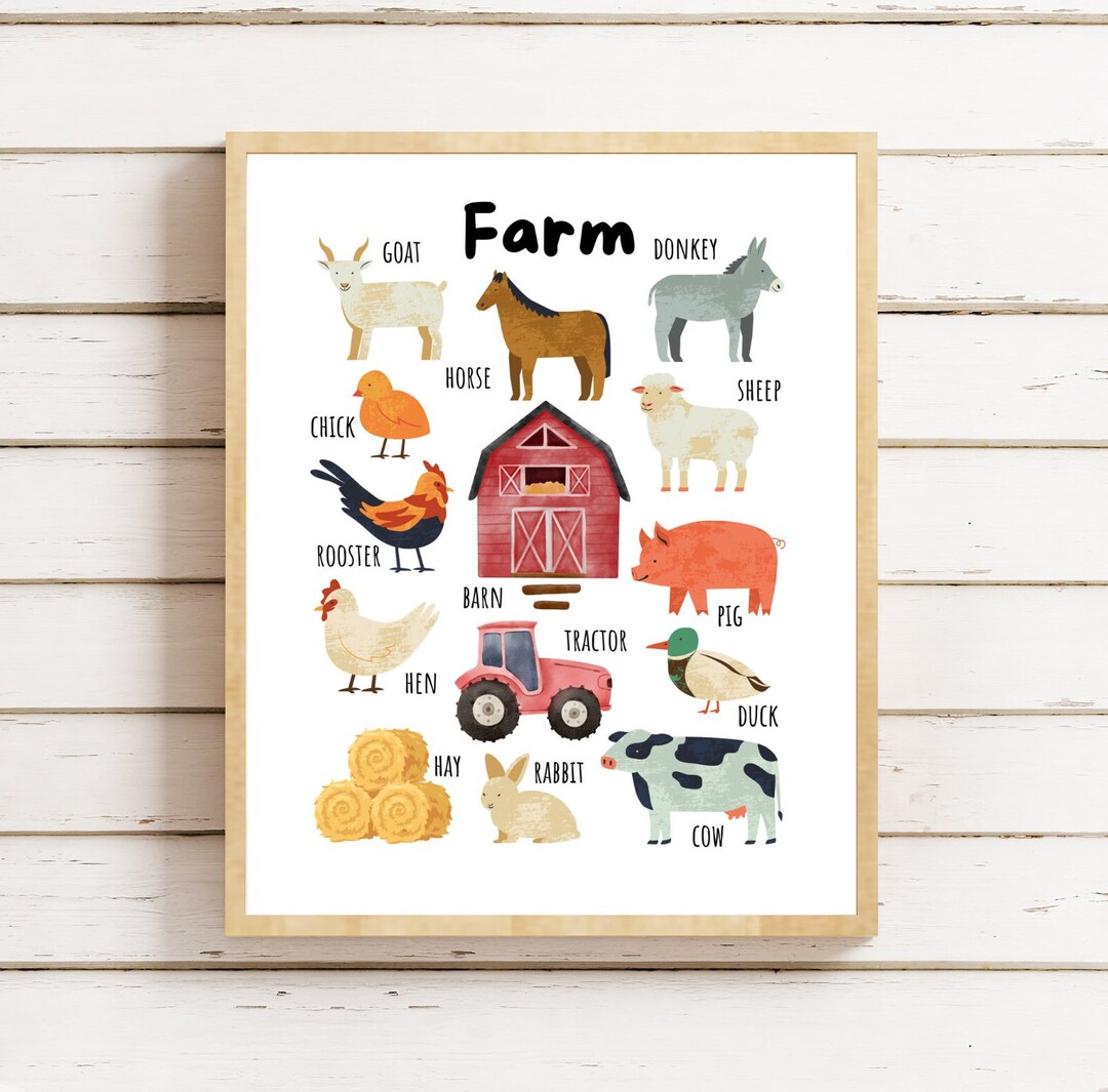 Farm Animals Kids Poster, Farm Animals Printable Wall Art, Animals ...