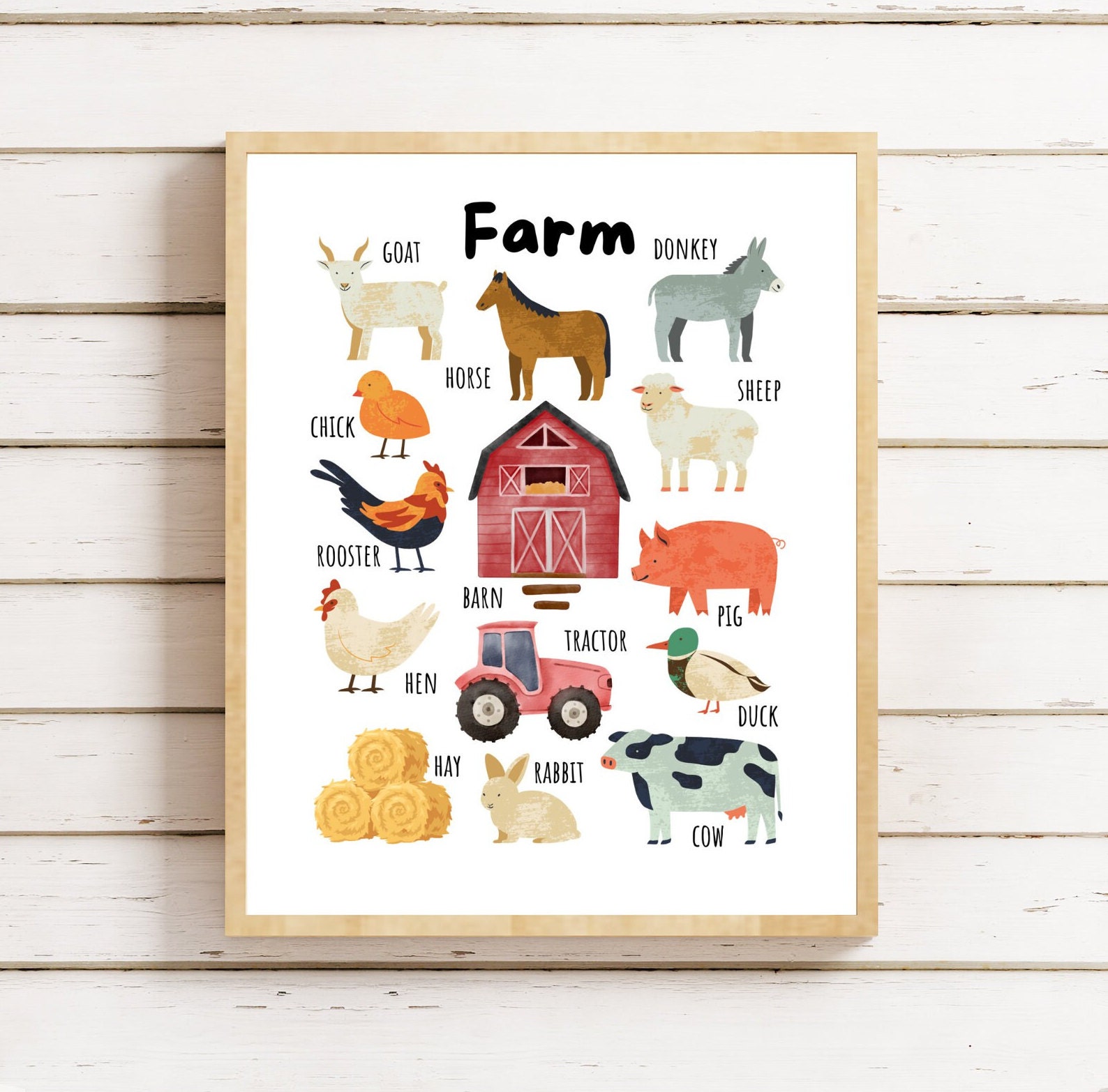 Farm Animals Kids Poster, Farm Animals Printable Wall Art, Animals ...