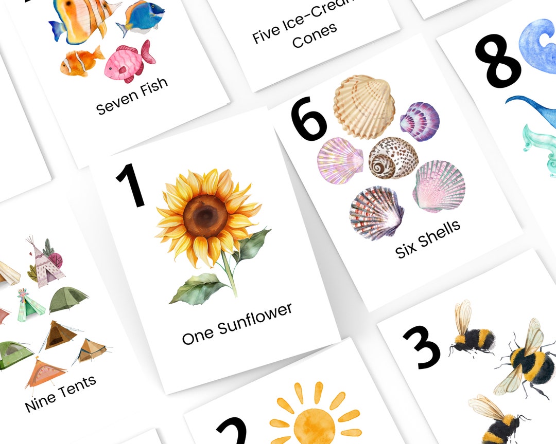 Summer Number Flashcards 1-10 Printable, Nature Number Cards, Summer ...