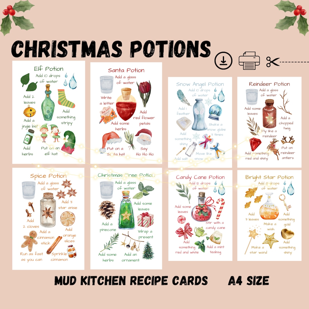 Christmas Mud Kitchen Recipe Cards, Printable Christmas Potions ...