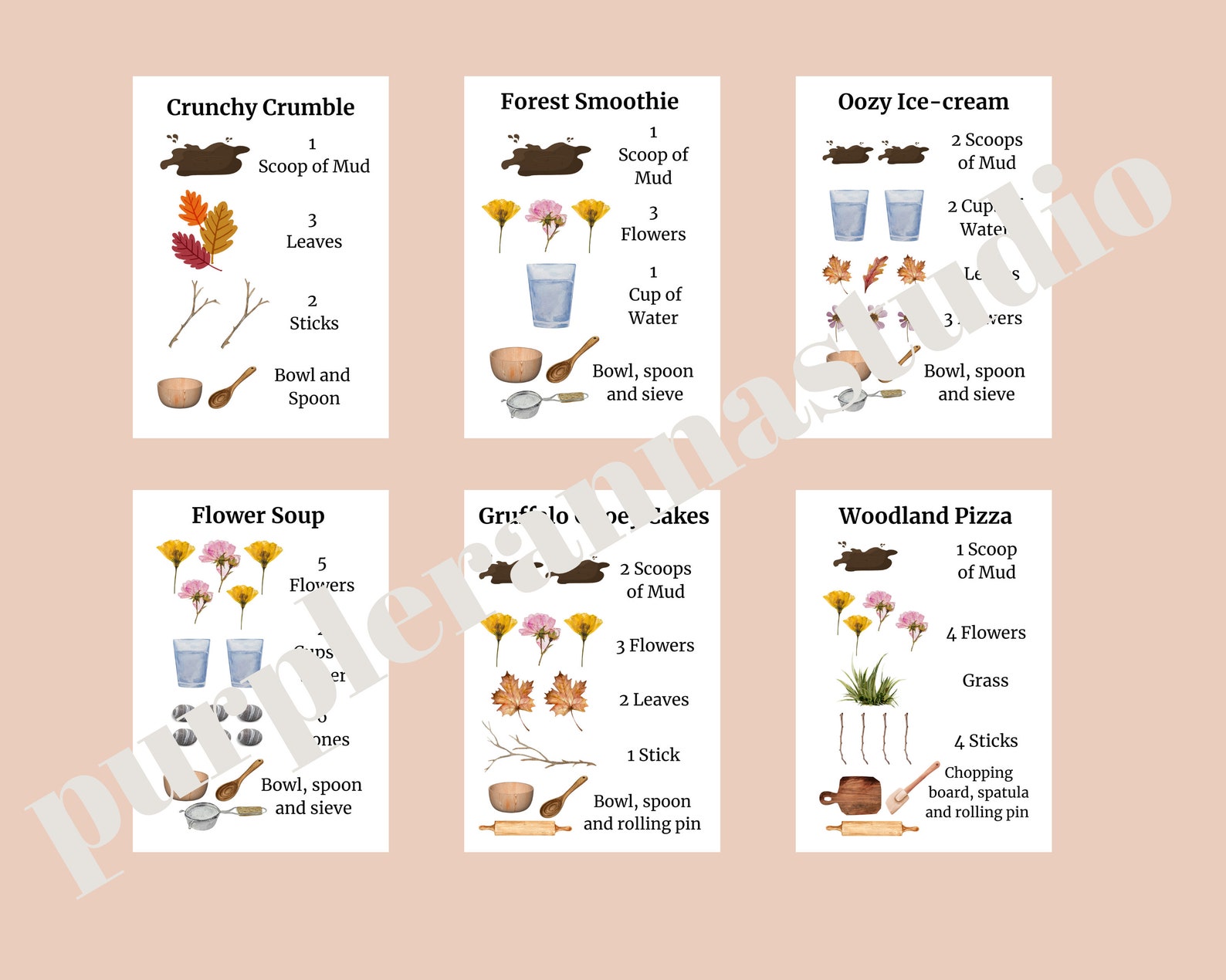 Printable Mud Kitchen Recipe Cards Ingredient Cards - Etsy UK