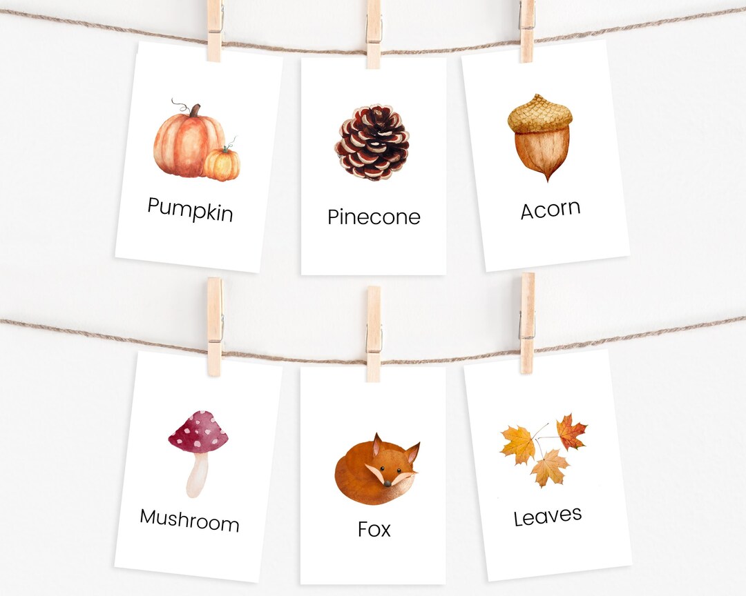 18 Autumn Flashcards, Fall Flashcards, INSTANT DOWNLOAD, Nature Cards ...