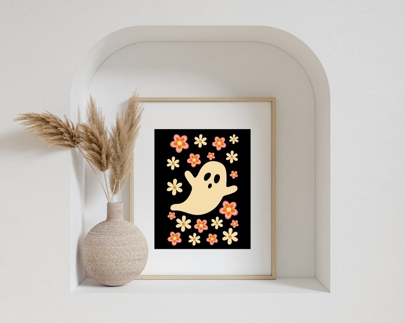 Retro Ghost Print Halloween Printable Wall Art Boho - Etsy