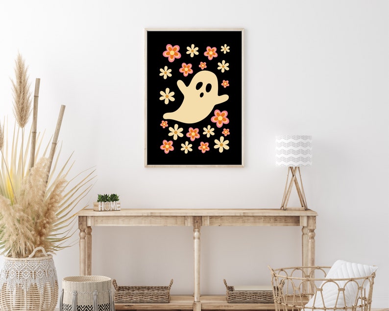 Retro Ghost Print Halloween Printable Wall Art Boho - Etsy