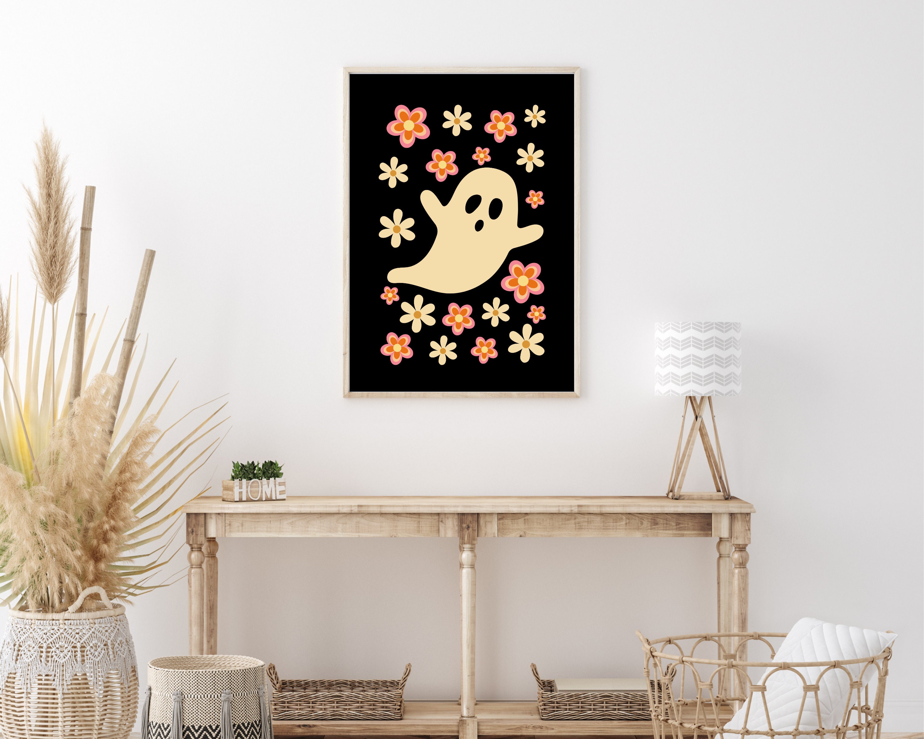Retro Ghost Print Halloween Printable Wall Art Boho - Etsy