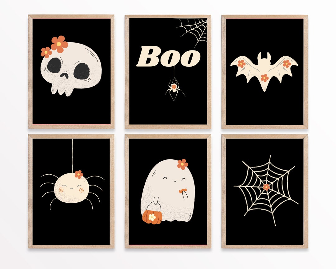 Retro Halloween Printable Wall Art, Boho Halloween Set of 6, Halloween ...