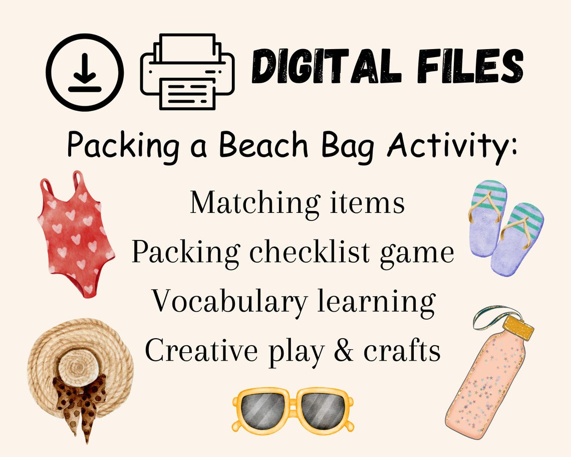 Pack A Beach Bag Activity, Sorting Beach Clothes, Summer Game,packing ...