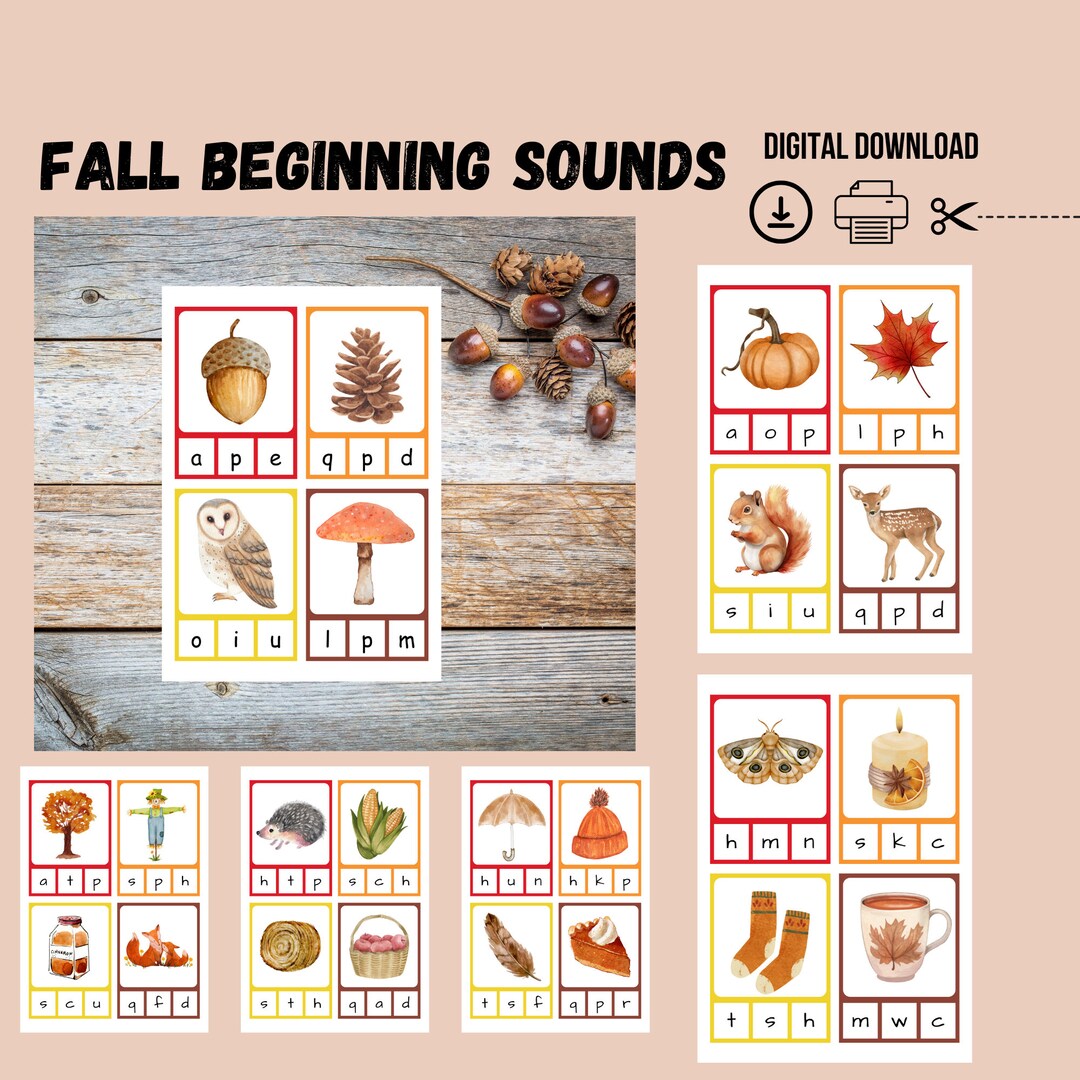 Fall Beginning Sounds Clip Cards, Printable Autumn Activity, Fall ...