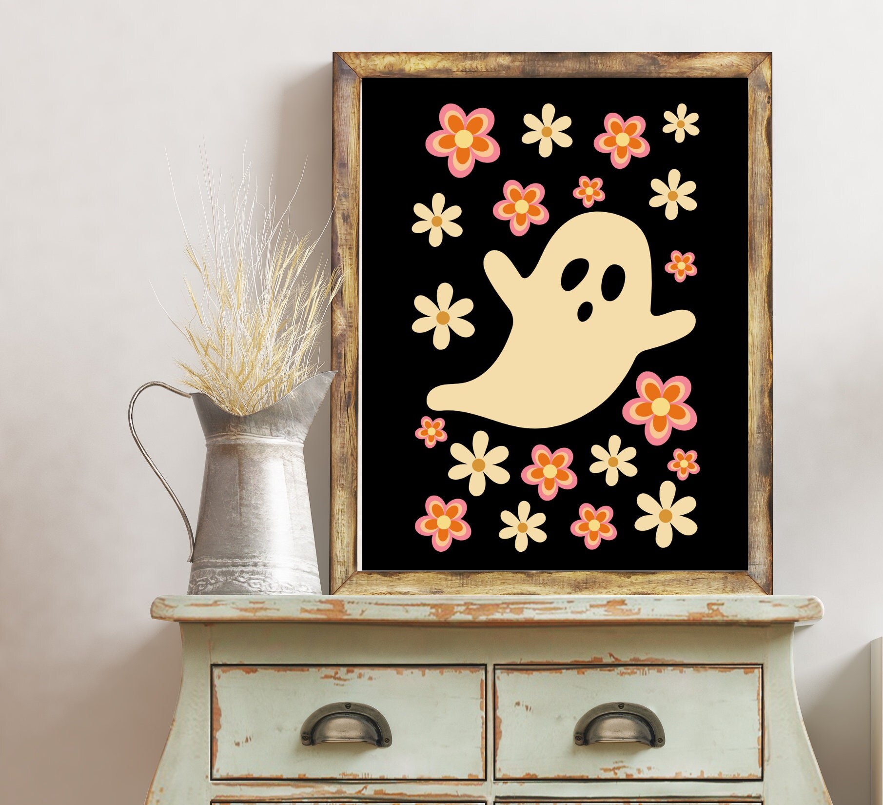 Retro Ghost Print Halloween Printable Wall Art Boho - Etsy
