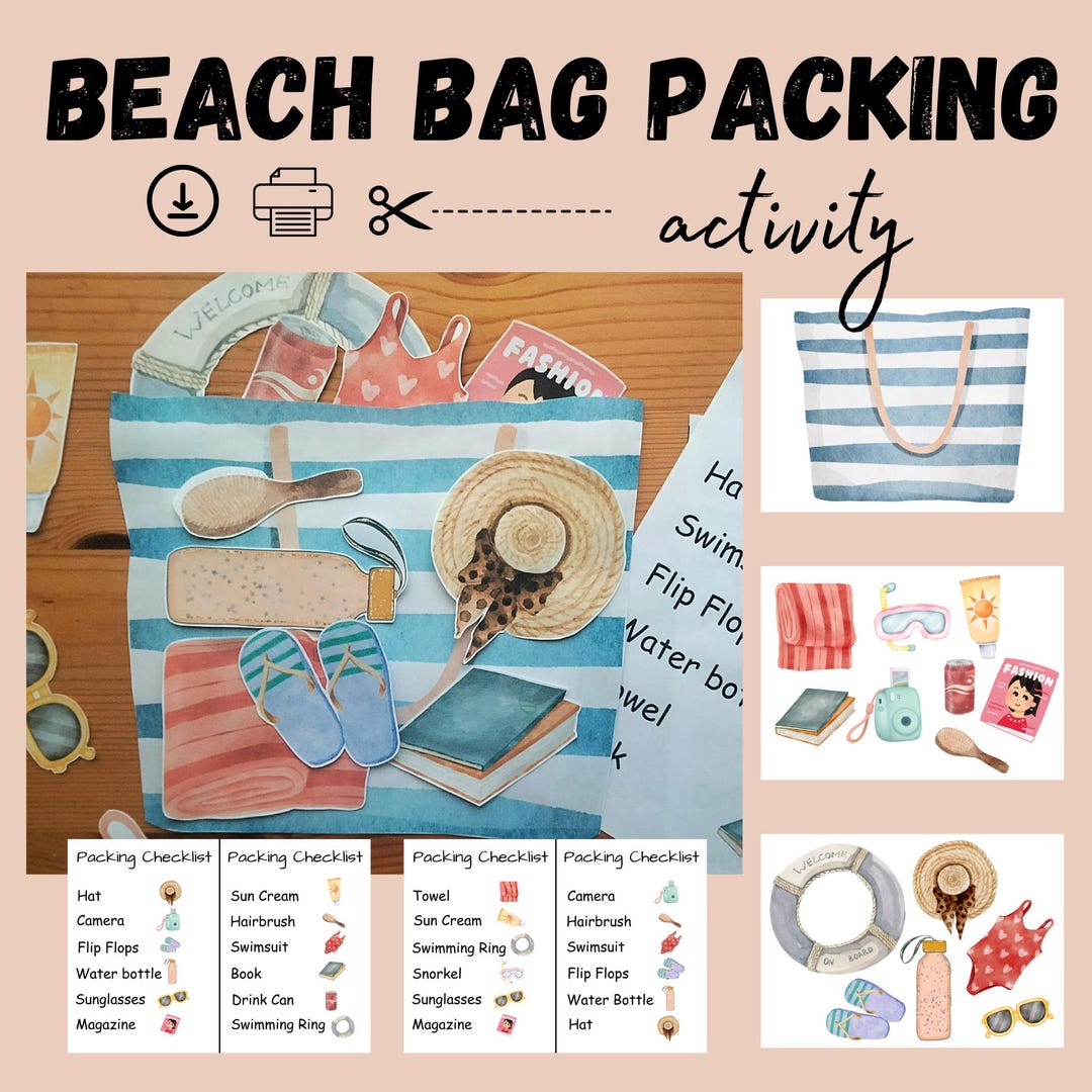 Pack A Beach Bag Activity, Sorting Beach Clothes, Summer Game,packing ...