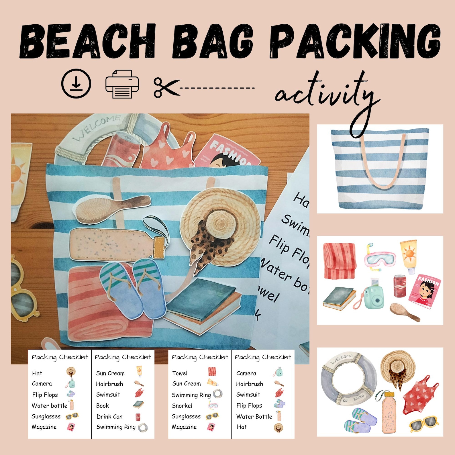 Pack A Beach Bag Activity, Sorting Beach Clothes, Summer Game,packing ...