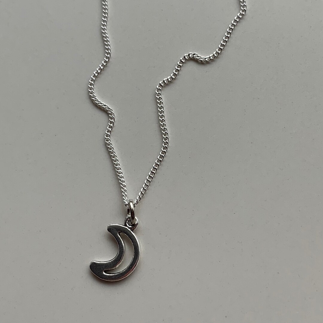 Silver moon necklace, silver plated chain, super cute, handmade, alt ...