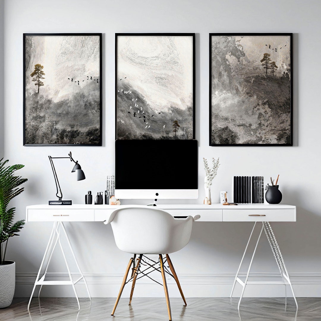 Earth Tone Landscape Painting Set of 3 Framed Wall Art Prints for a ...