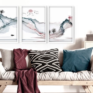 Calming Watercolor Painting Print Set of 3 Minimalist Wall | Etsy