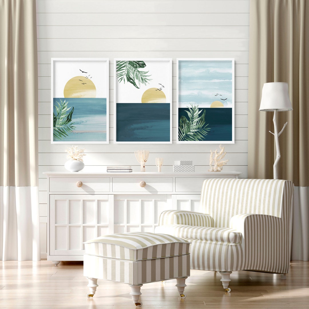 Calming Watercolor Painting Print | Set of 3 Beach Decor Wall Prints ...