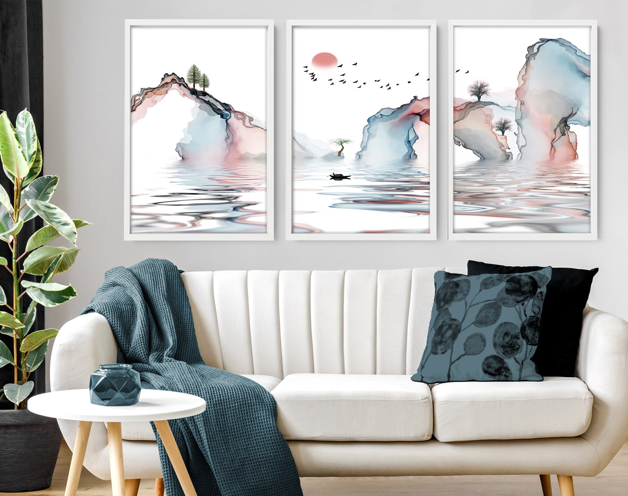Calming Watercolor Painting Print Set of 3 Minimalist Wall | Etsy