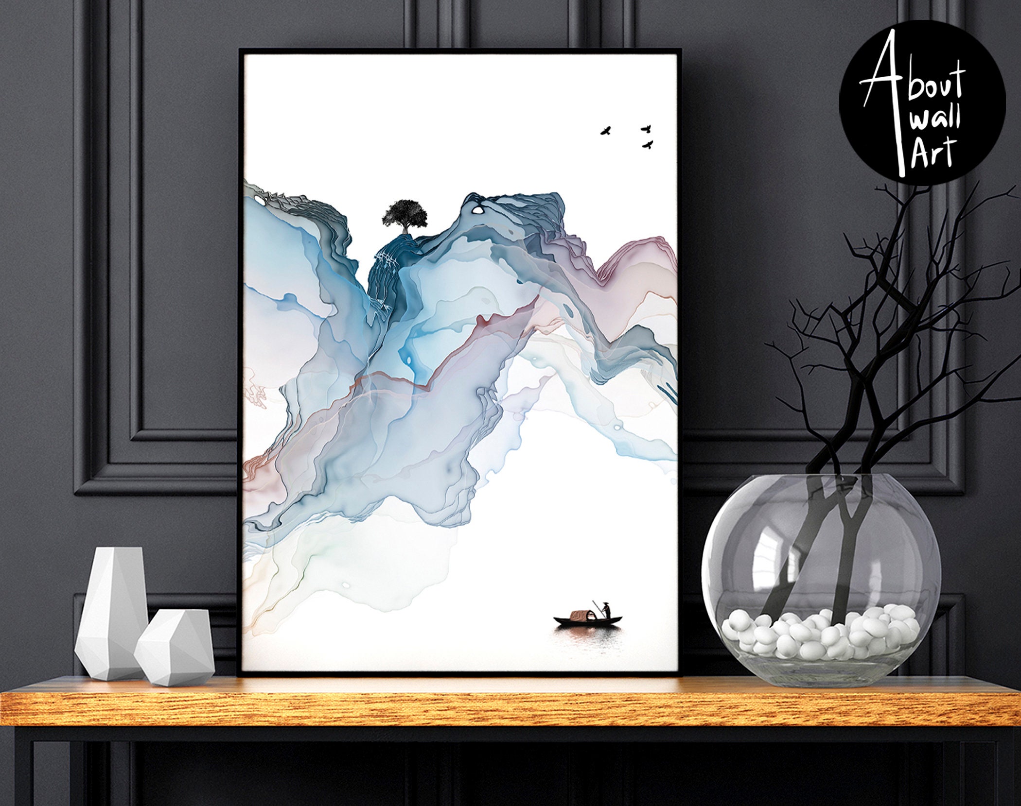 Calming Watercolor Painting Print Set of 3 Minimalist Wall | Etsy
