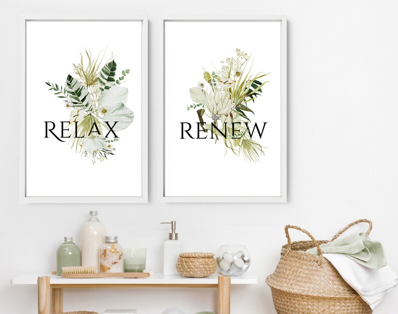 Spa Botanical Bathroom Set of 2 Framed Wall Art Prints for a - Etsy