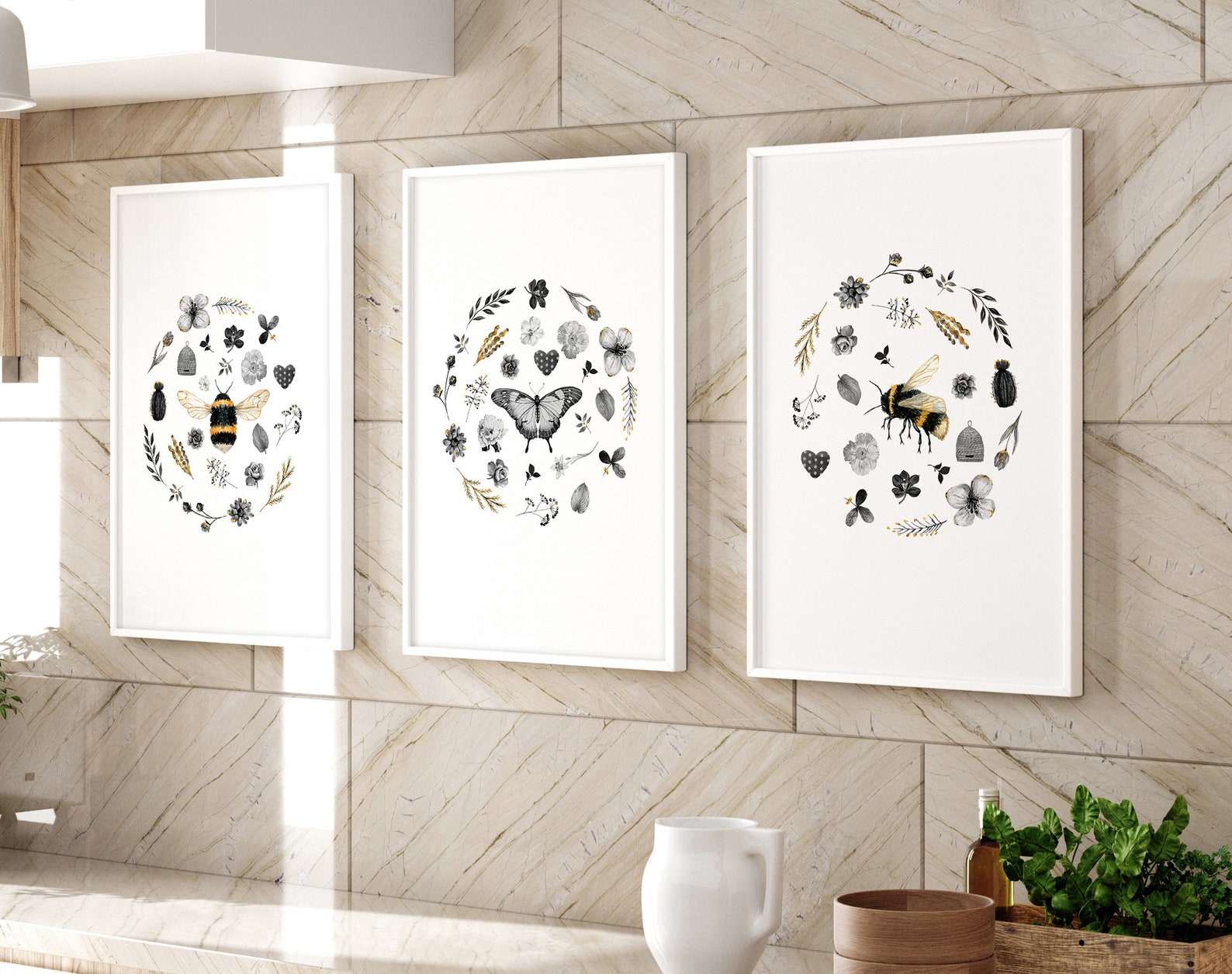 Cottage Core Wall Art Decor Floral and Bees Home Decor Set of - Etsy