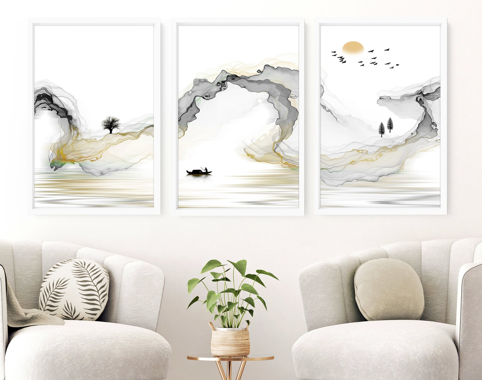 Calming Watercolor Painting Print Set of 3 Minimalist Wall - Etsy
