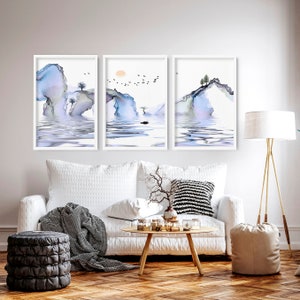 Calming Watercolor Painting Print | Set of 3 Minimalist Wall Prints ...