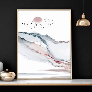 Calming Watercolor Painting Print | Set of 3 Minimalist Wall Prints ...