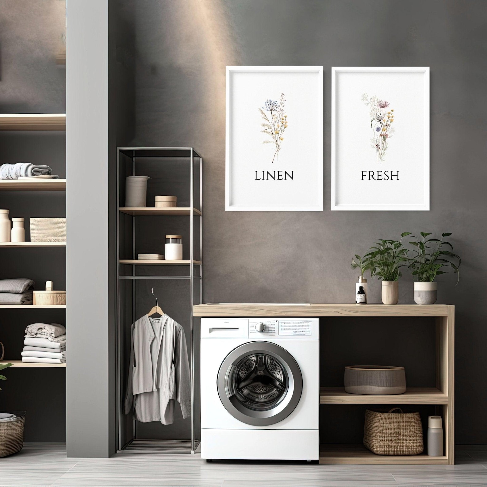 Laundry Room Home Decor Set of 2 Framed Wall Art Prints, Watercolour ...