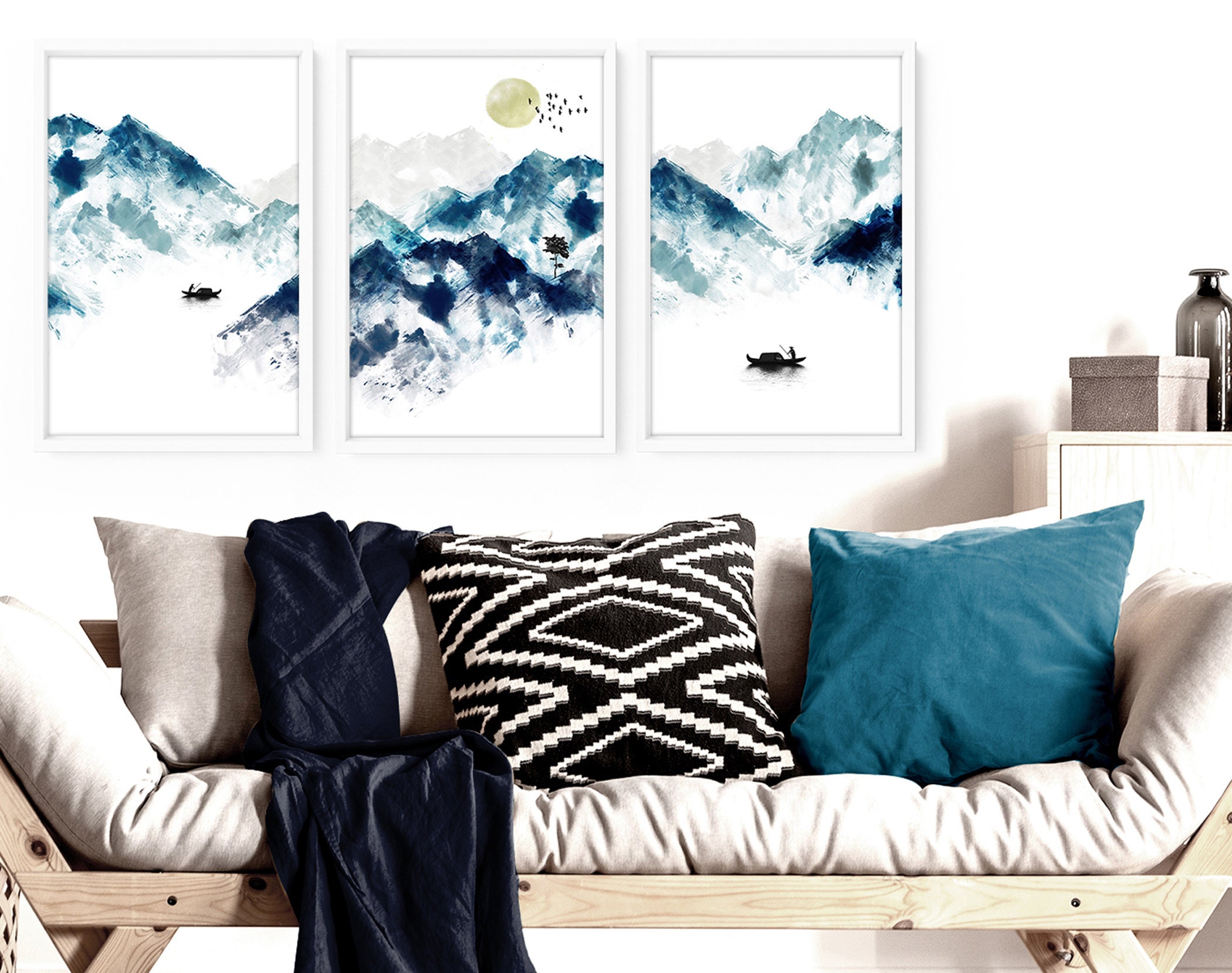 Calming Watercolor Painting Print Set of 3 Minimalist Wall | Etsy