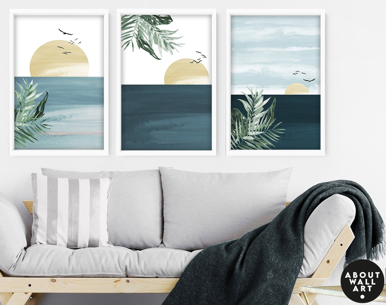 Calming Watercolor Painting Print Set of 3 Beach Decor Wall | Etsy