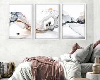 Calming Watercolor Painting Print Set of 3 Minimalist Wall | Etsy