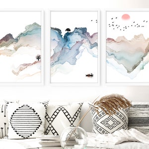 Calming Watercolor Painting Print Set of 3 Minimalist Wall - Etsy
