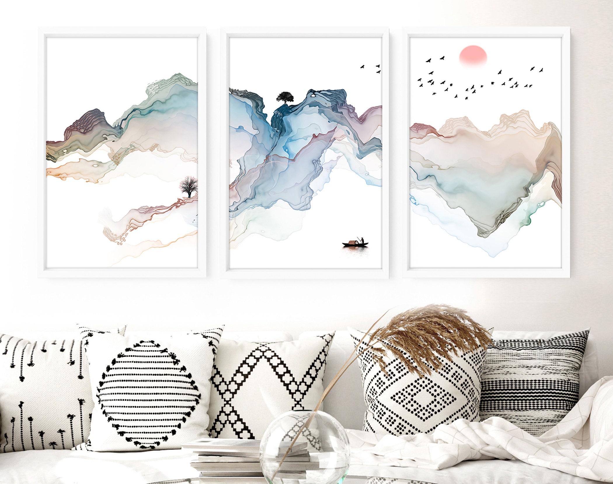 Calming Watercolor Painting Print Set of 3 Minimalist Wall - Etsy