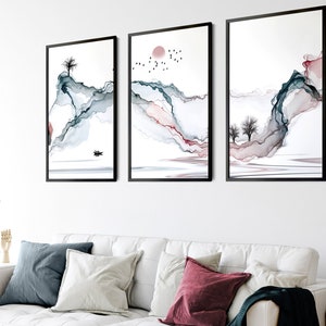 Calming Watercolor Painting Print Set of 3 Minimalist Wall - Etsy
