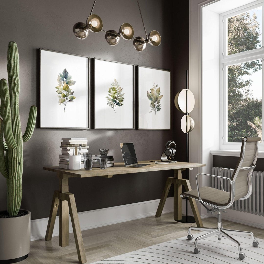 Botanical Illustration Set X 3 Wall Art, Home Office Desk Decor, Trendy ...